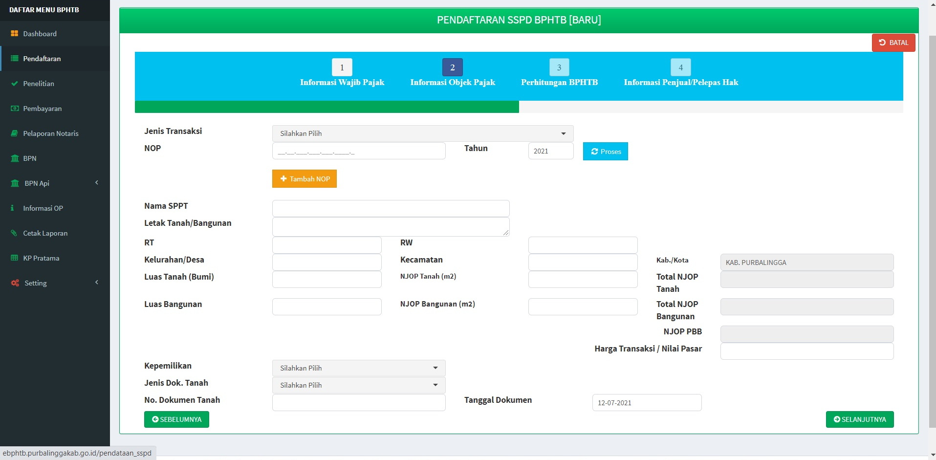 Form Pendaftaran BPHTB – Badan Keuangan Daerah